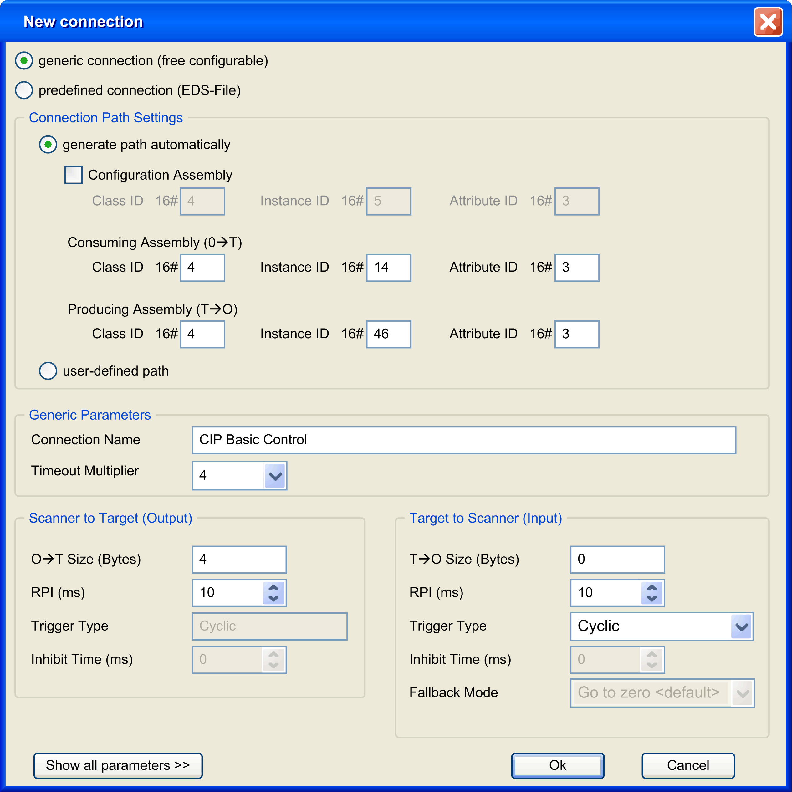 EtherNet/IP Cyclic Data Exchanges Configuration